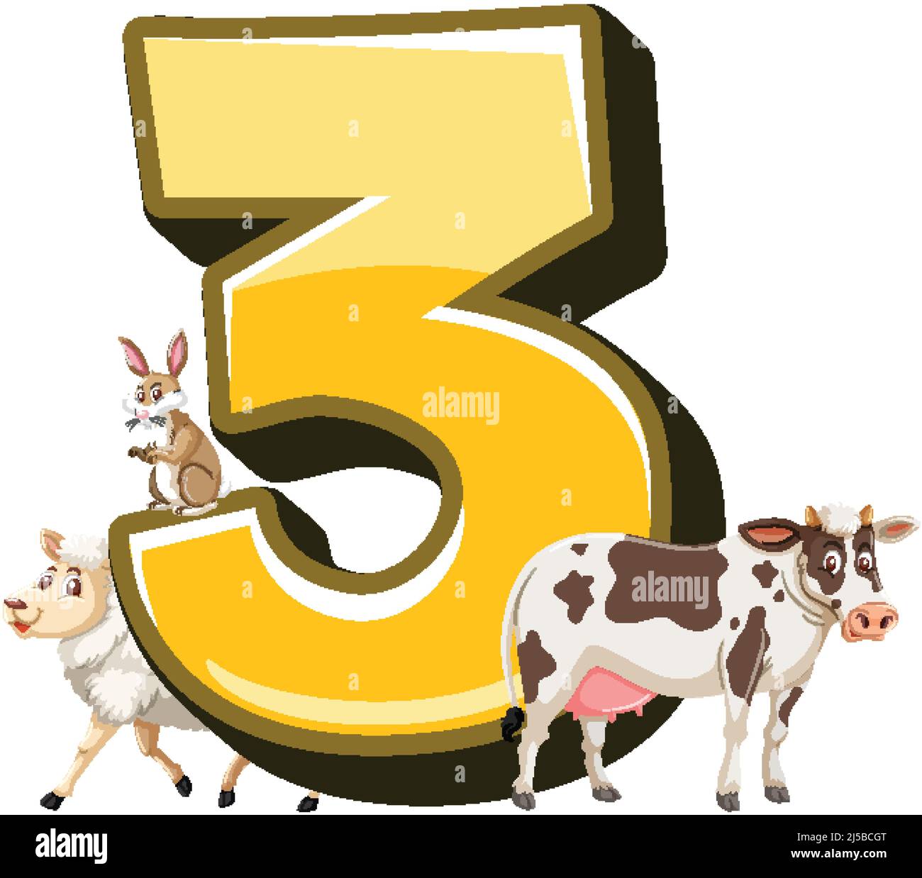 Different three farm animals attached to number three illustration ...