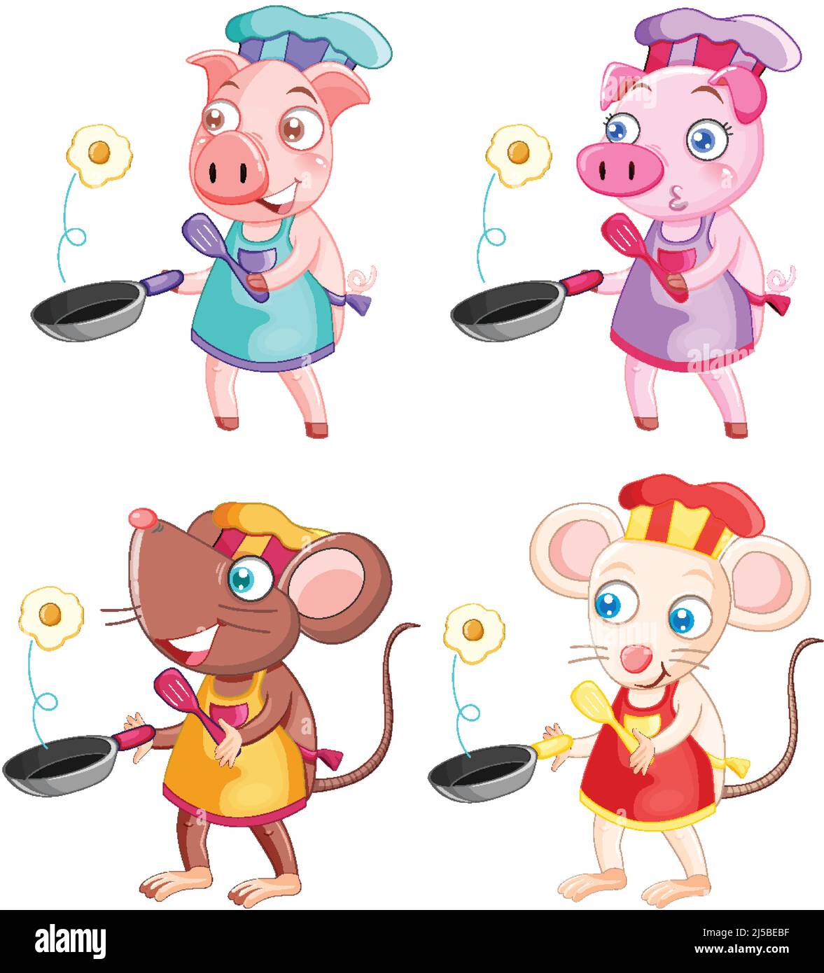Set of animal cooking breakfast illustration Stock Vector Image & Art ...