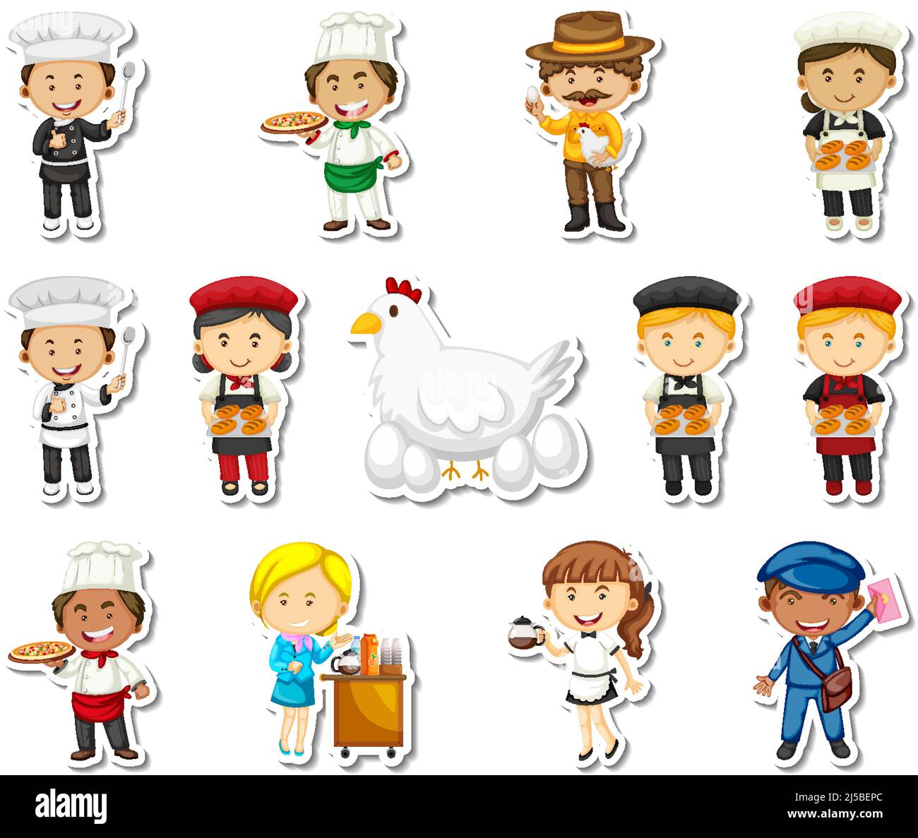 Sticker set of different professions cartoon characters illustration ...