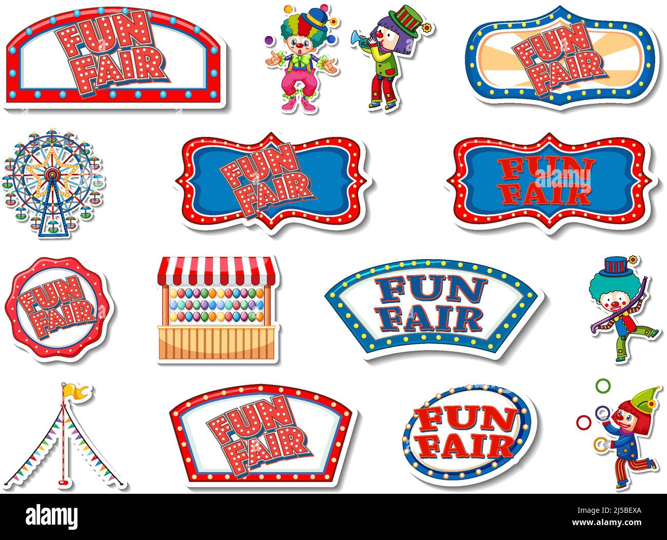 Sticker set of amusement park and fun fair objects illustration Stock ...