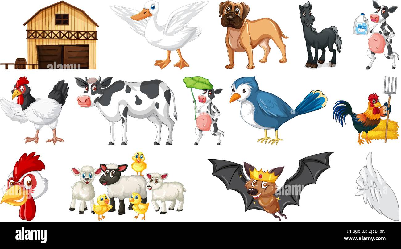 Many farm animals on white background illustration Stock Vector Image ...
