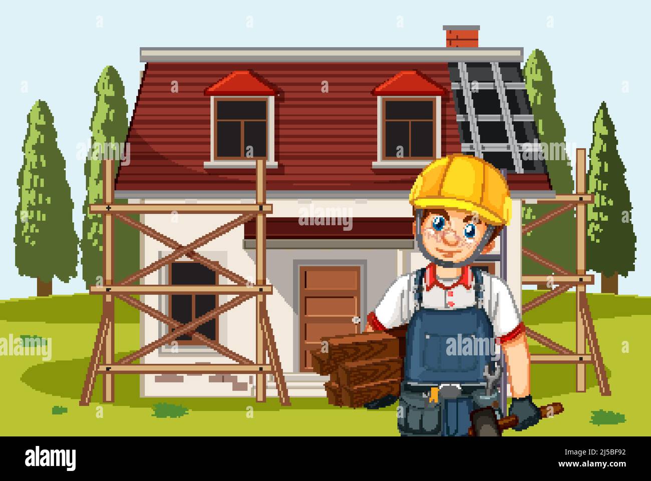 Cartoon scene of building construction site illustration Stock Vector ...
