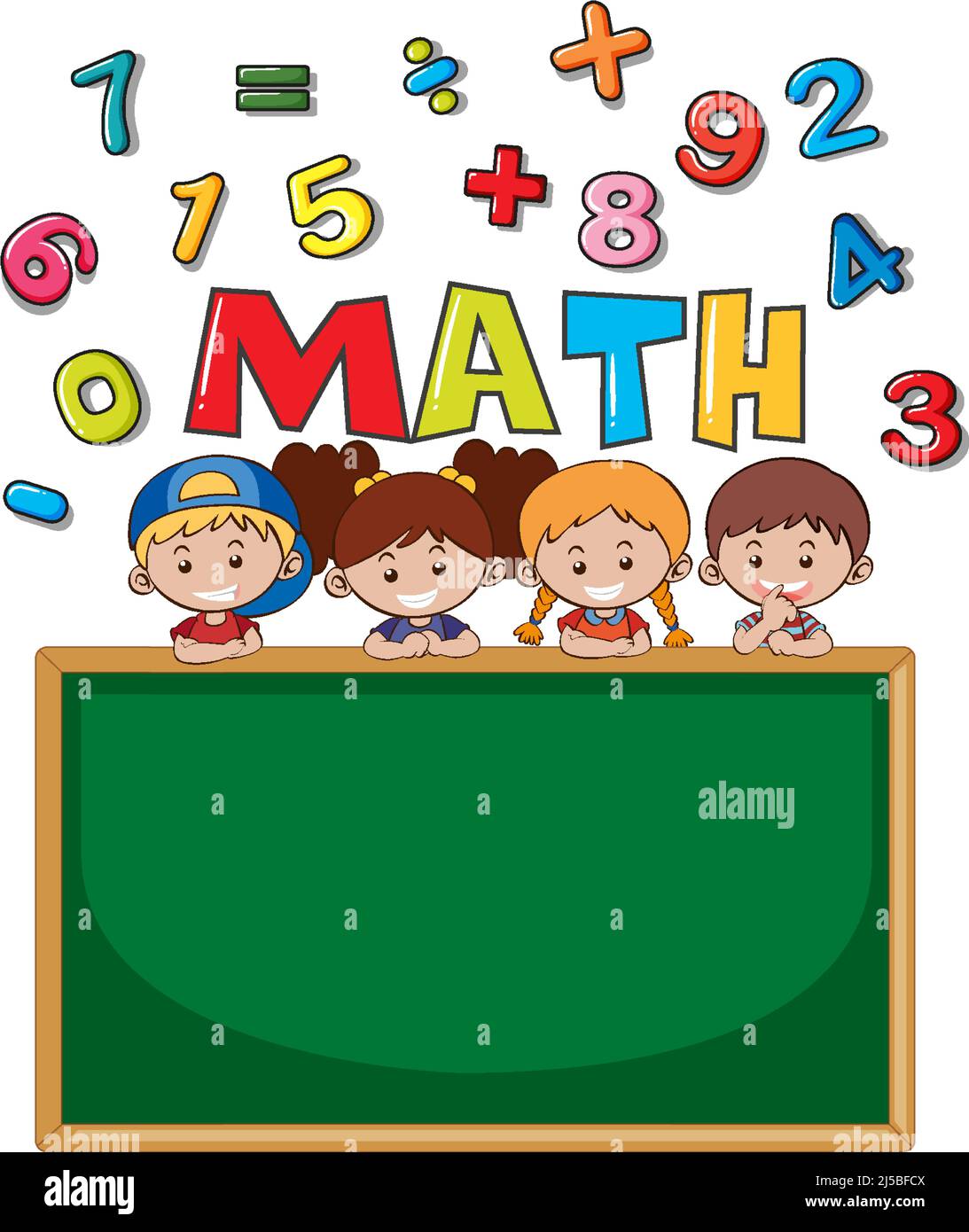 Empty chalkboard with math numbers and children illustration Stock ...