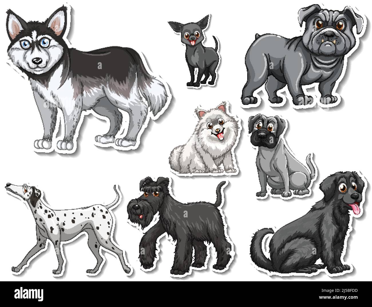 Sticker set of different dogs cartoon illustration Stock Vector Image ...