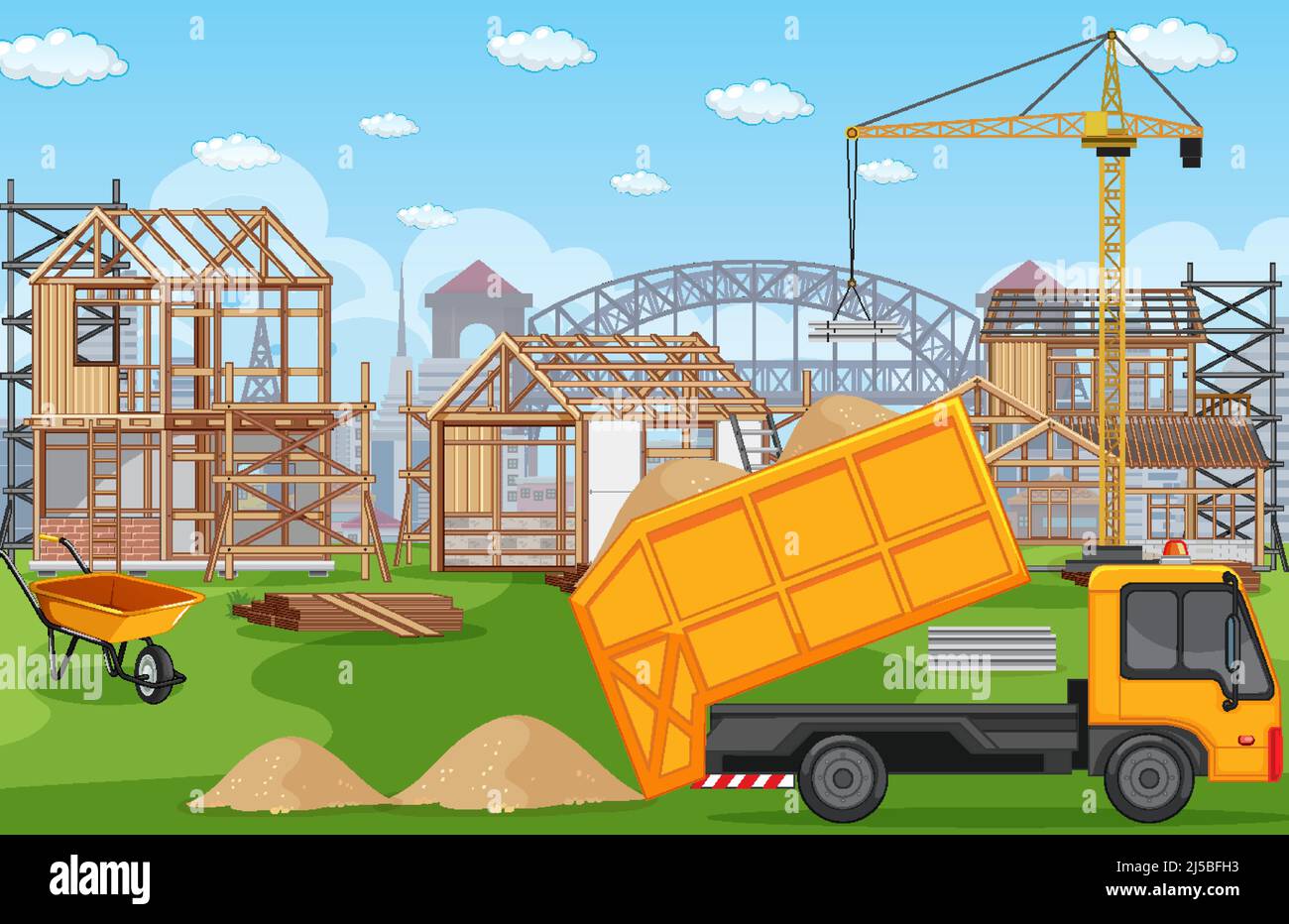 Cartoon scene of building construction site illustration Stock Vector ...