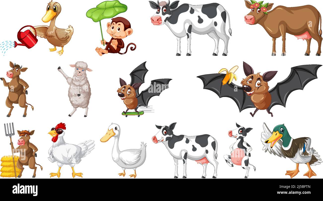 Many farm animals on white background illustration Stock Vector Image ...