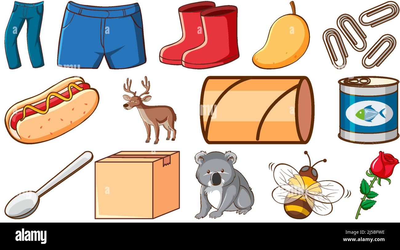 Cute animals and other items on white background illustration Stock ...