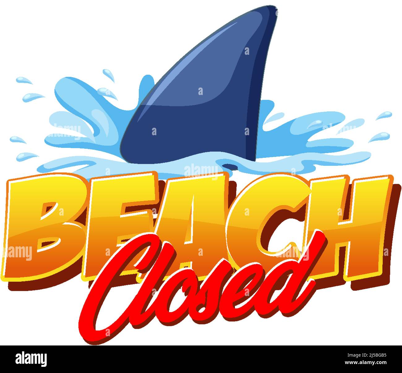 Font design for beach closed with shark in water illustration Stock ...