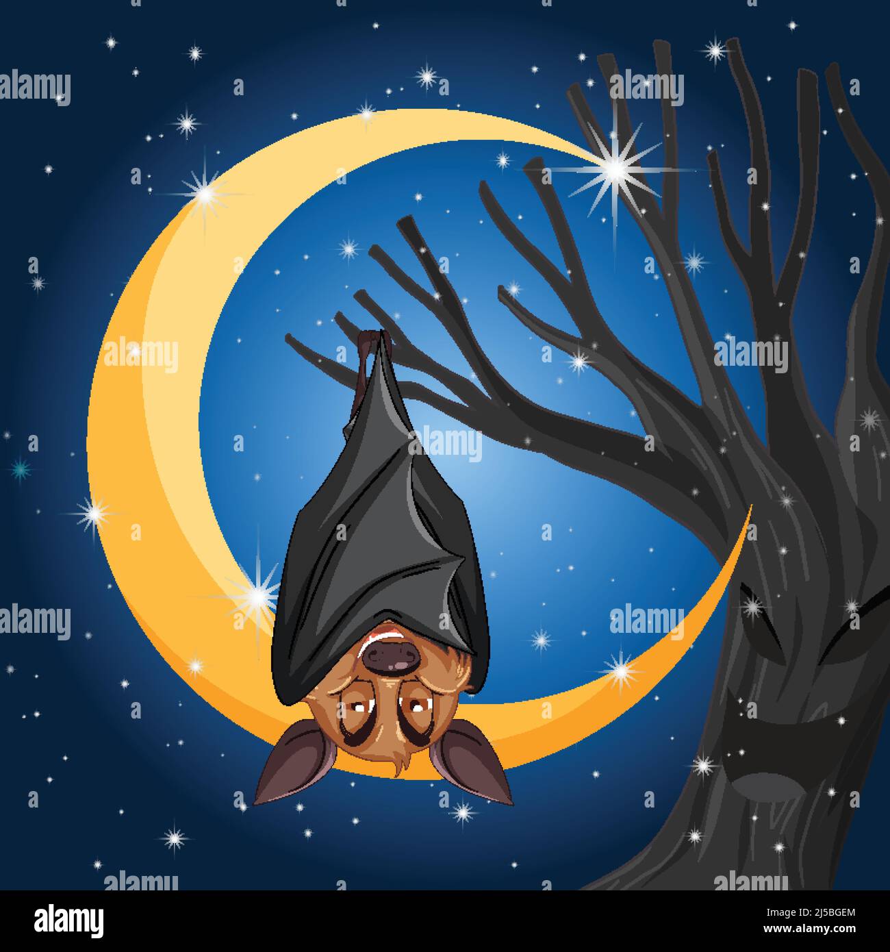 Cartoon bat with crescent moon background illustration Stock Vector ...
