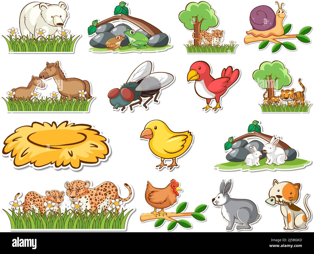 Sticker set of cartoon wild animals illustration Stock Vector Image ...
