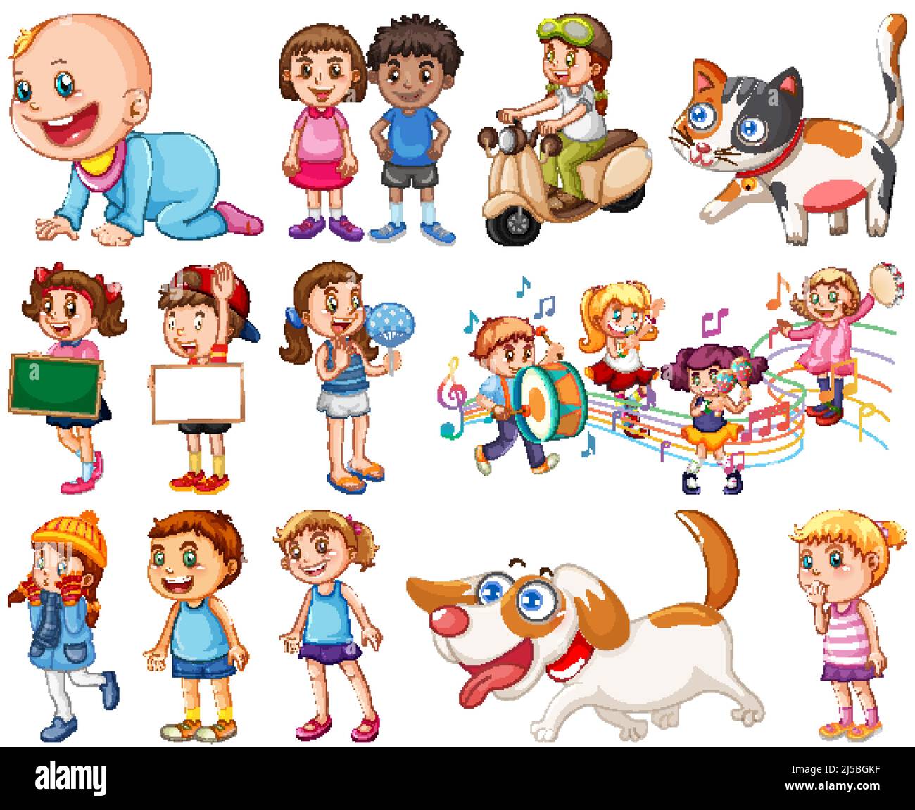 Happy children in different actions illustration Stock Vector Image ...