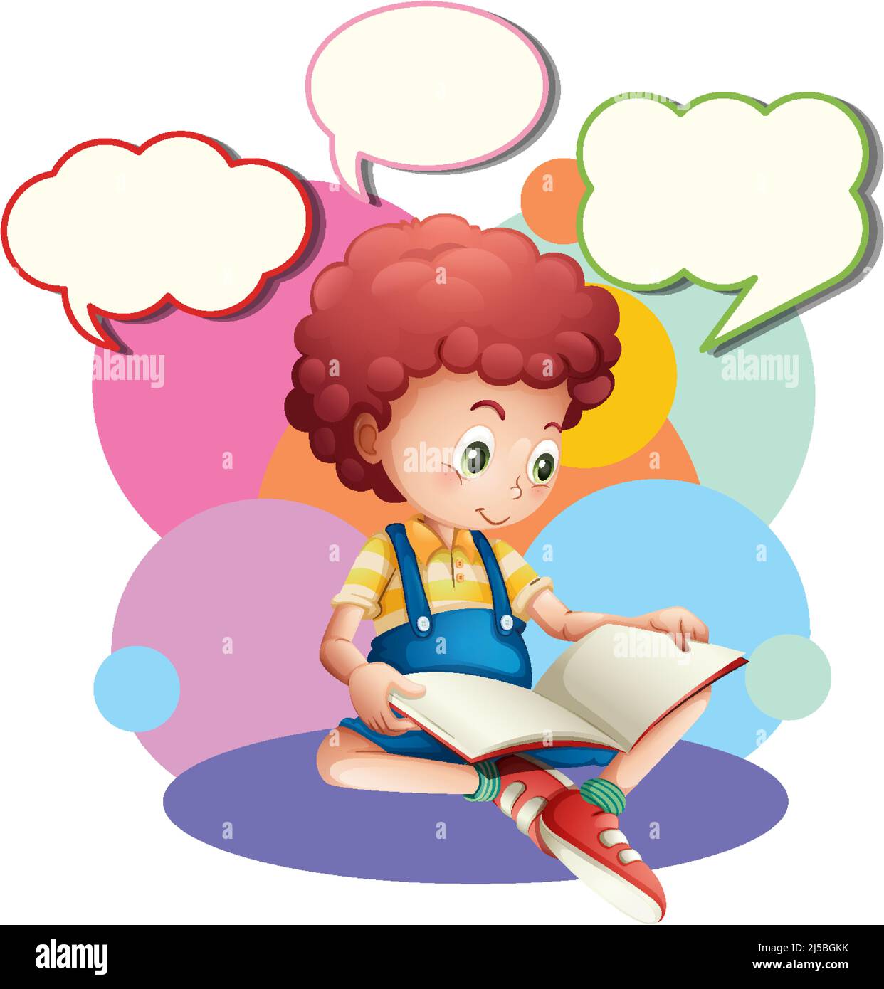 Speech bubble template with boy reading book illustration Stock Vector ...