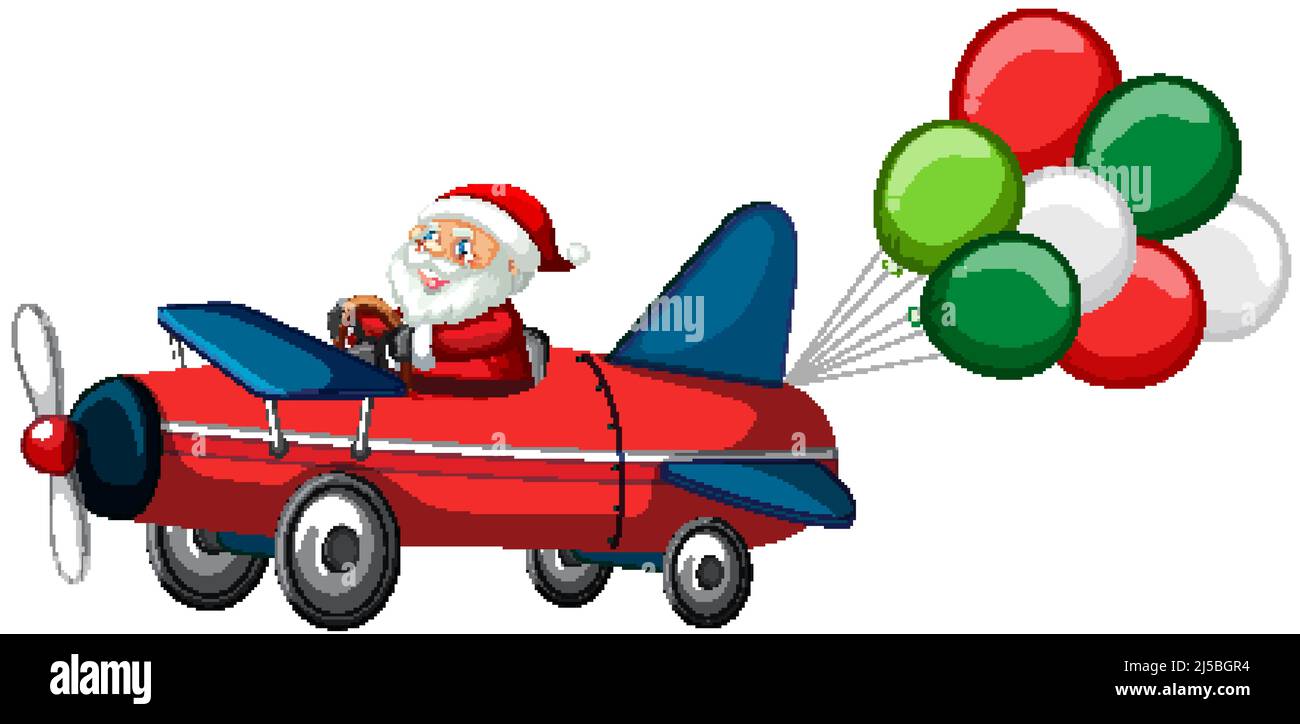 Santa Claus driving red plane cartoon illustration Stock Vector Image ...