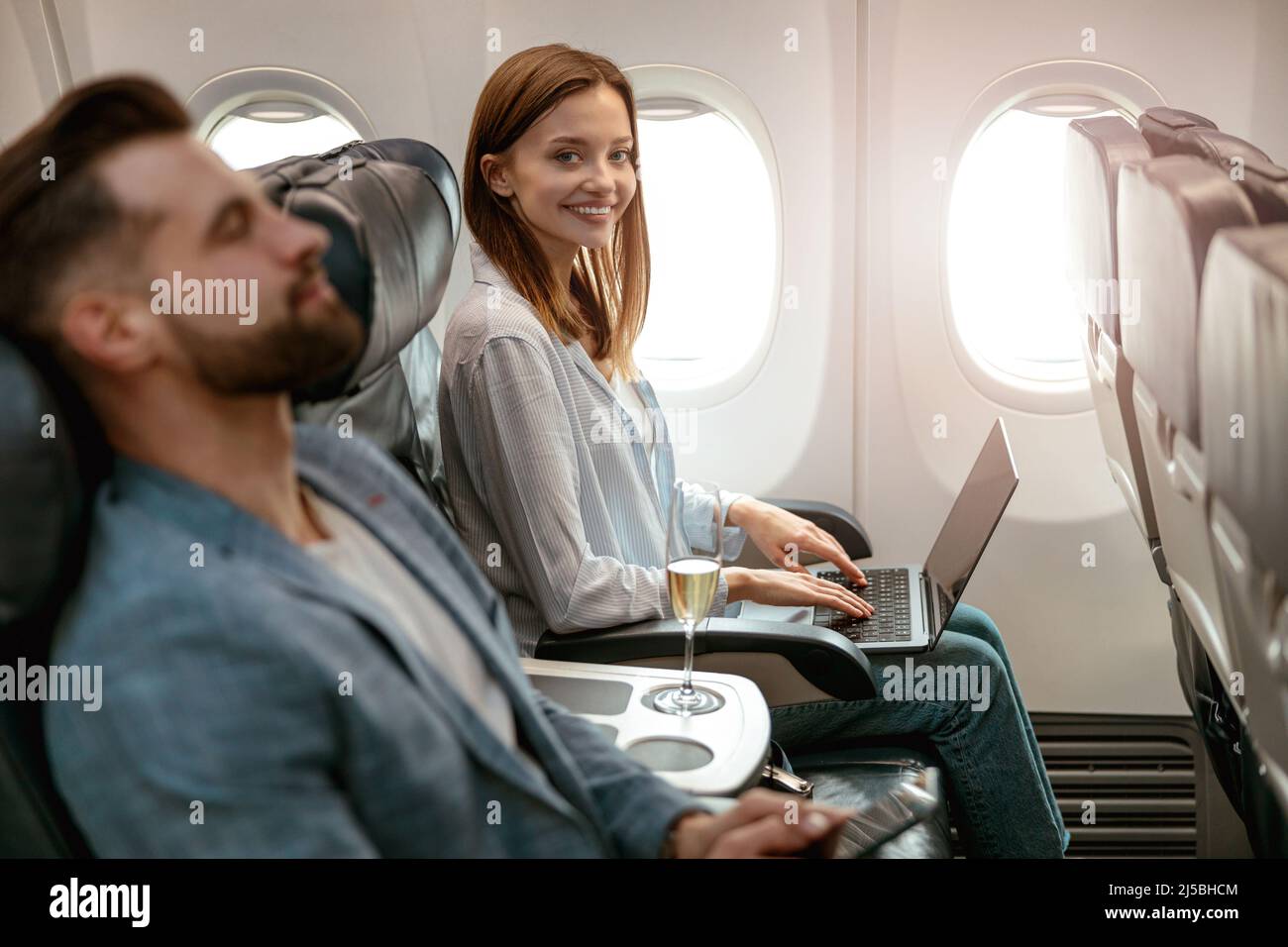 Laptop airplane hi-res stock photography and images - Alamy
