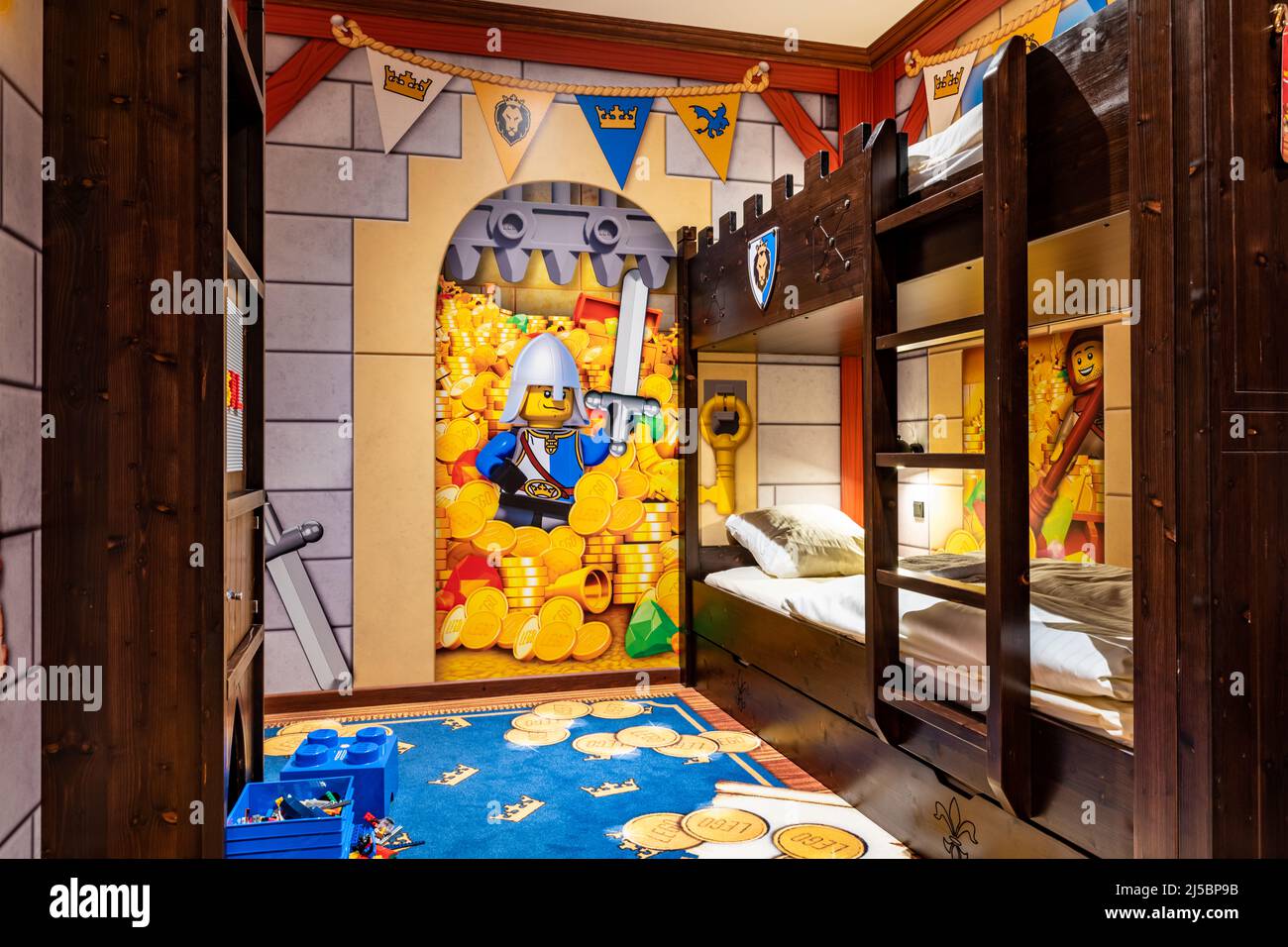 Legoland Billund, Denmark. Sunday 10 April 2022. Bunk beds inside a ...