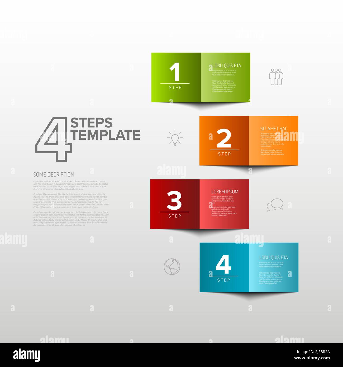 Vector four simple colorful folded paper steps progress template with ...