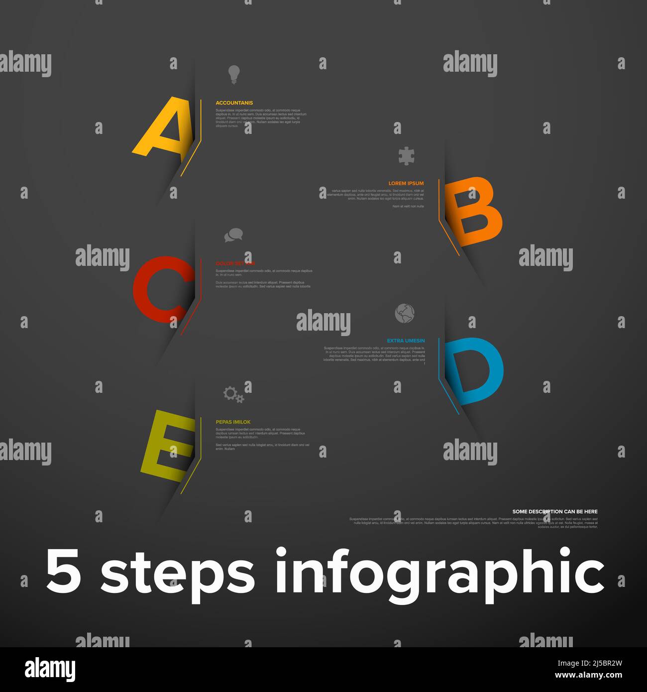 Vector five vertical steps progress template with big arrows and ...