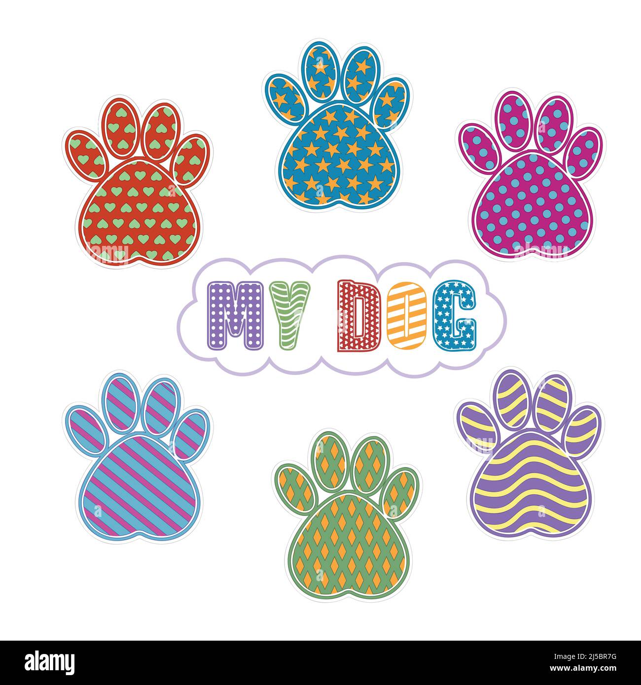 A trace of a pet. Paw prints. The puppy's leg is isolated on a white ...