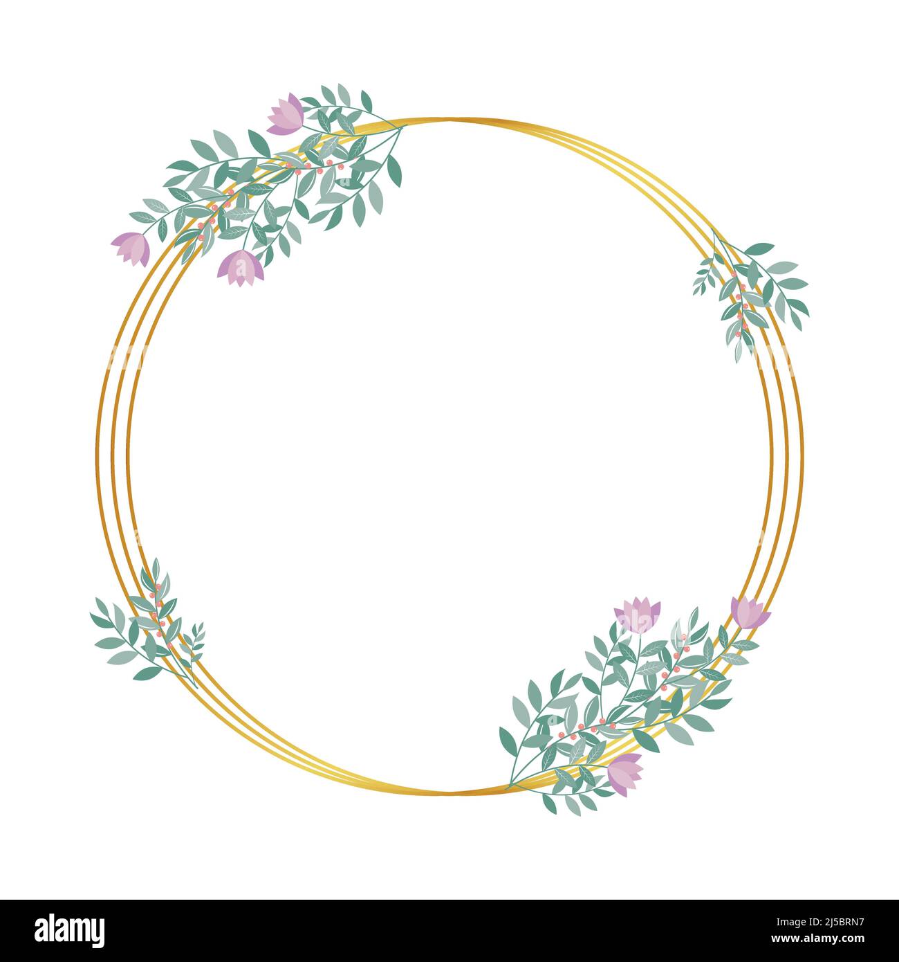 Botanical gold frame decorated with flowers, isolated vector ...