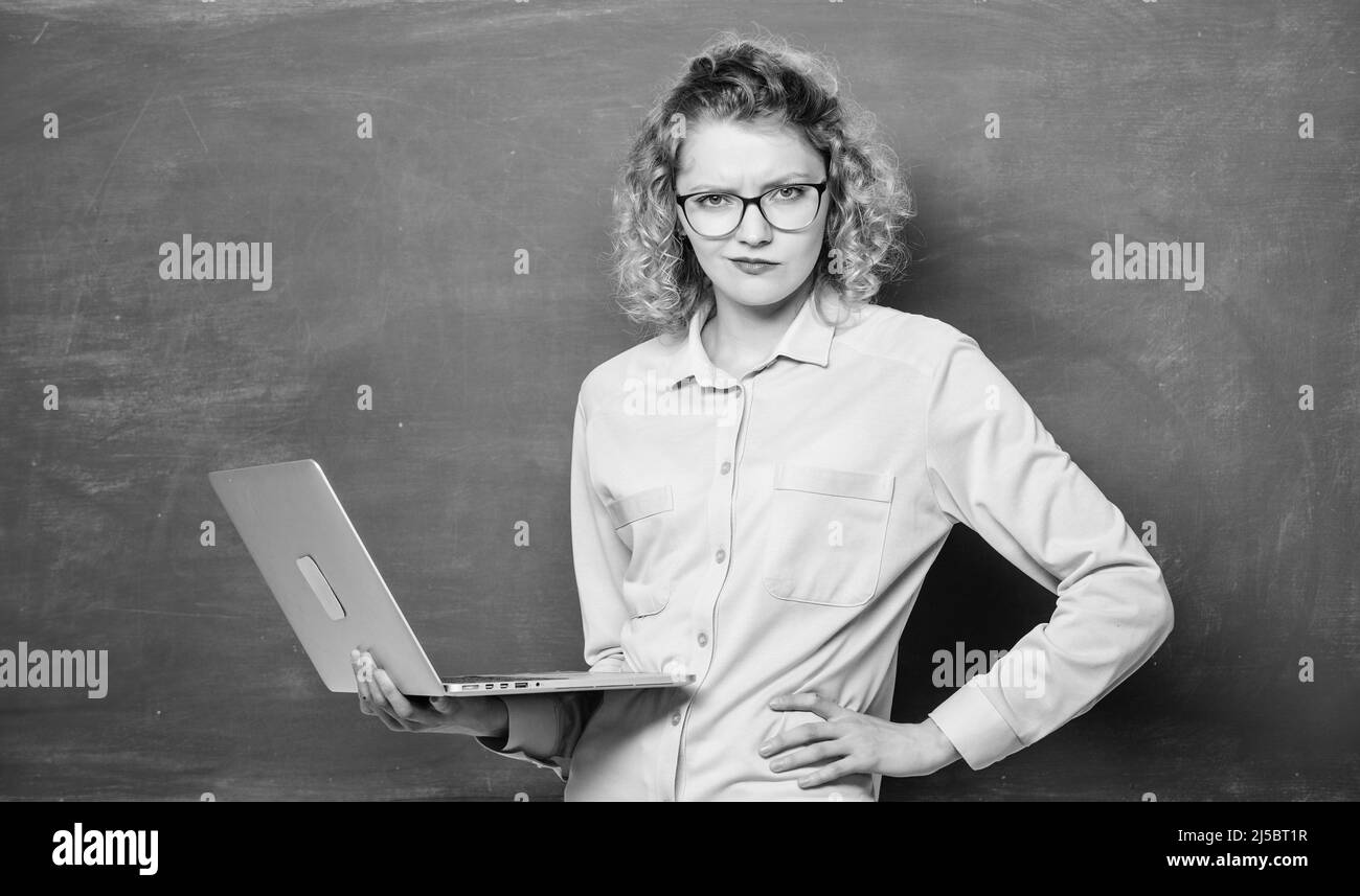 school. teacher woman at blackboard. online education. business school ...