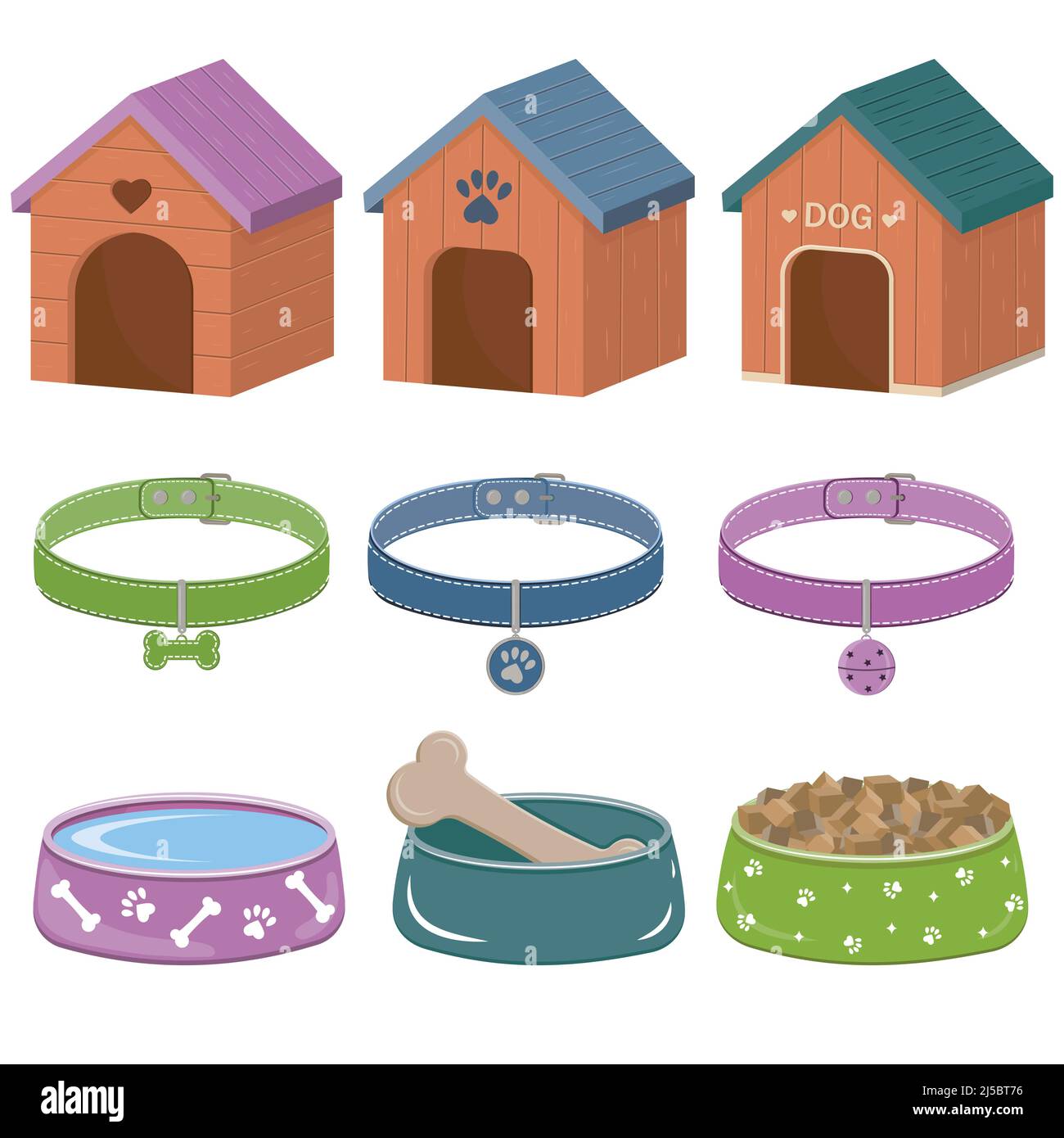 A set of accessories for dogs and cats, a booth, bowls with food ...