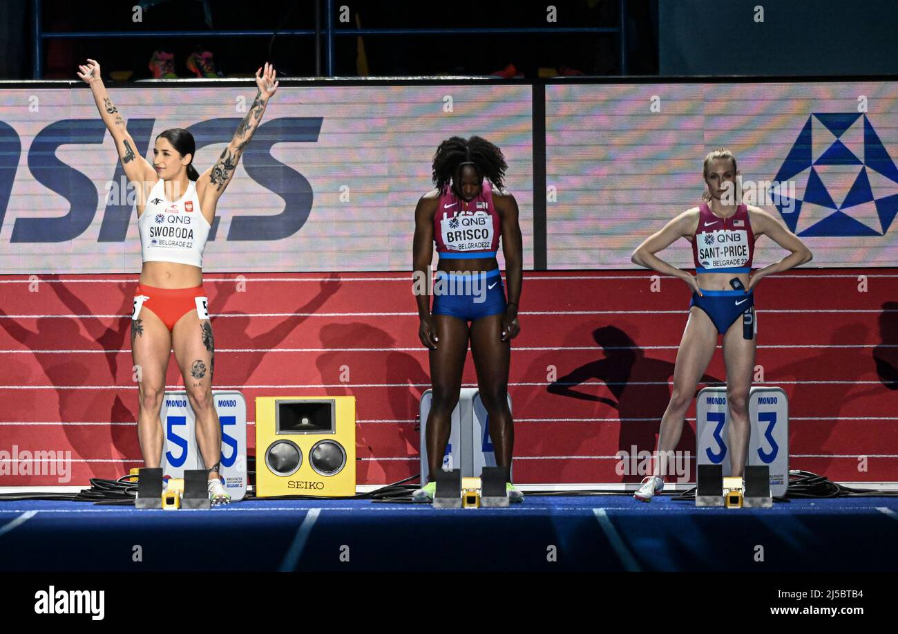 Ewa Swoboda participating in the Belgrade 2022 World Indoor Championships in the 60 meters Stock ...