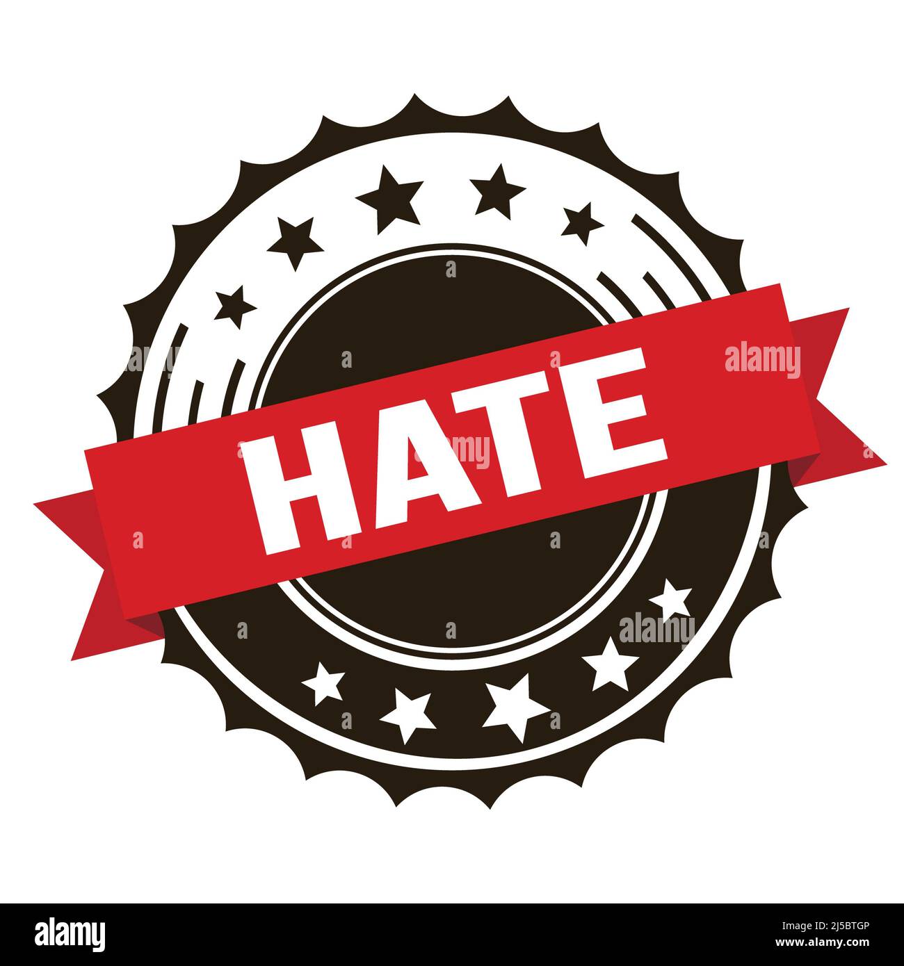 HATE text on red brown ribbon badge stamp Stock Photo - Alamy