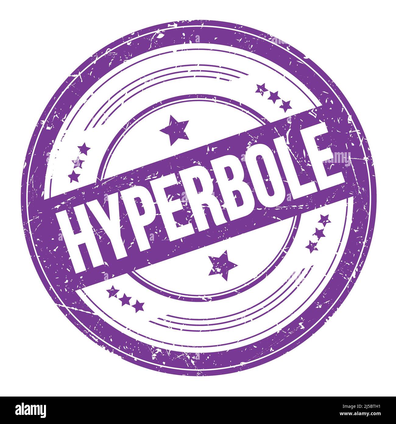 HYPERBOLE text on violet indigo round grungy texture stamp Stock Photo ...