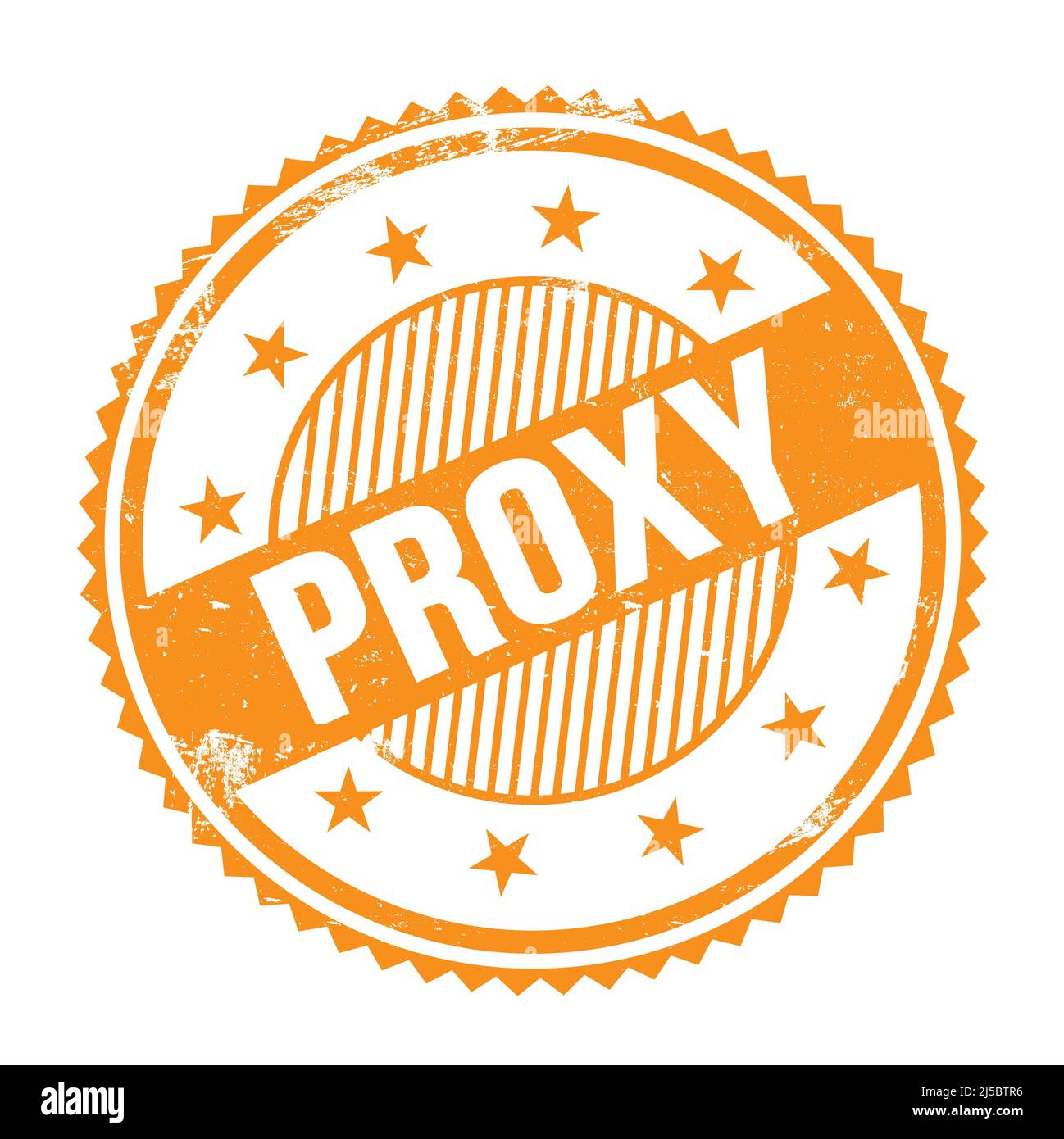 PROXY text written on orange grungy zig zag borders round stamp Stock ...