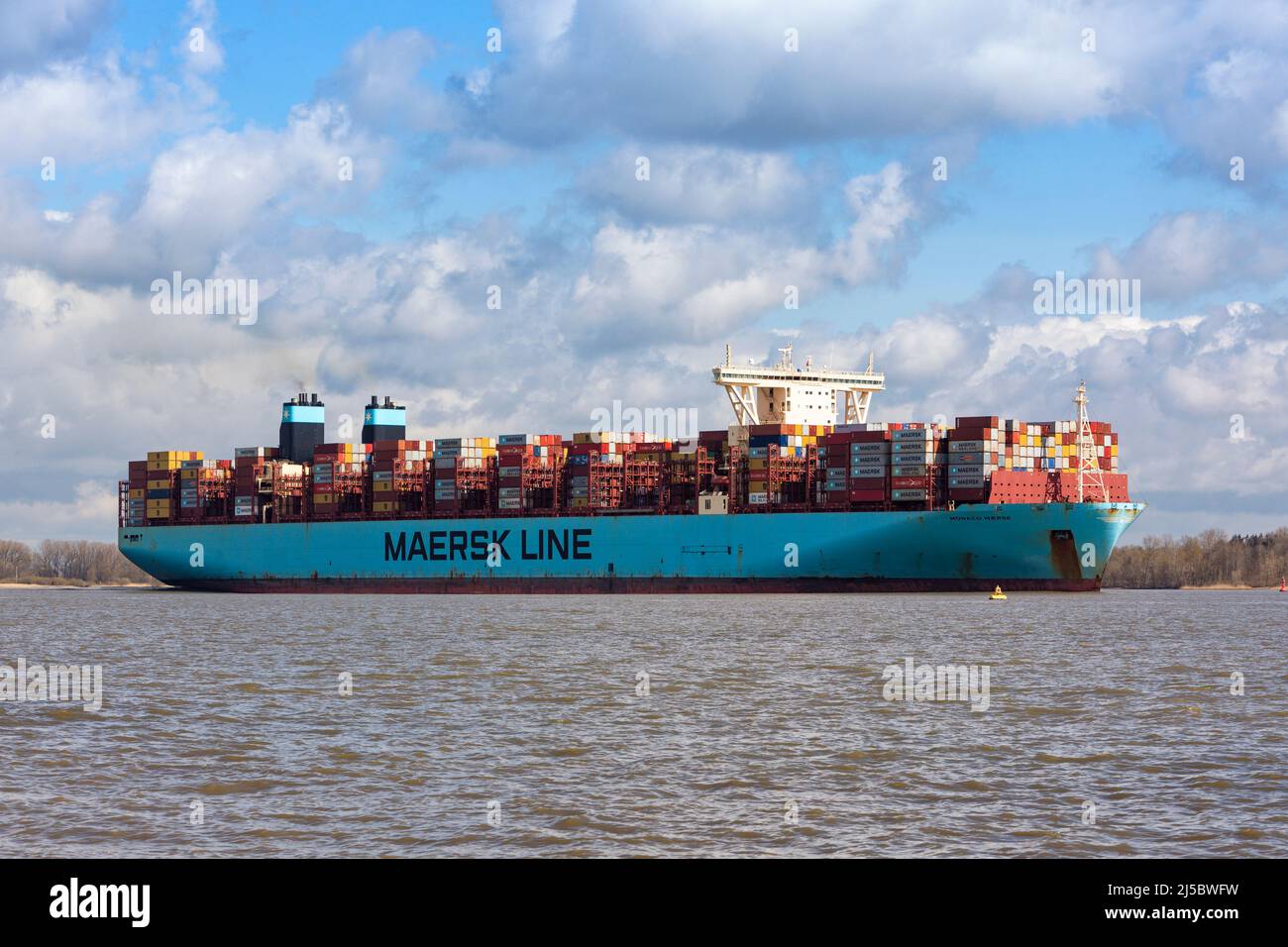 Container ship MONACO MAERSK on Elbe river heading to Hamburg Stock ...