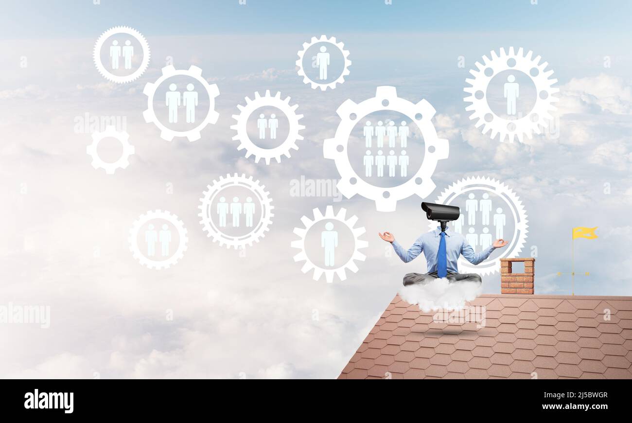 Concept of security and privacy protection with camera headed man ...