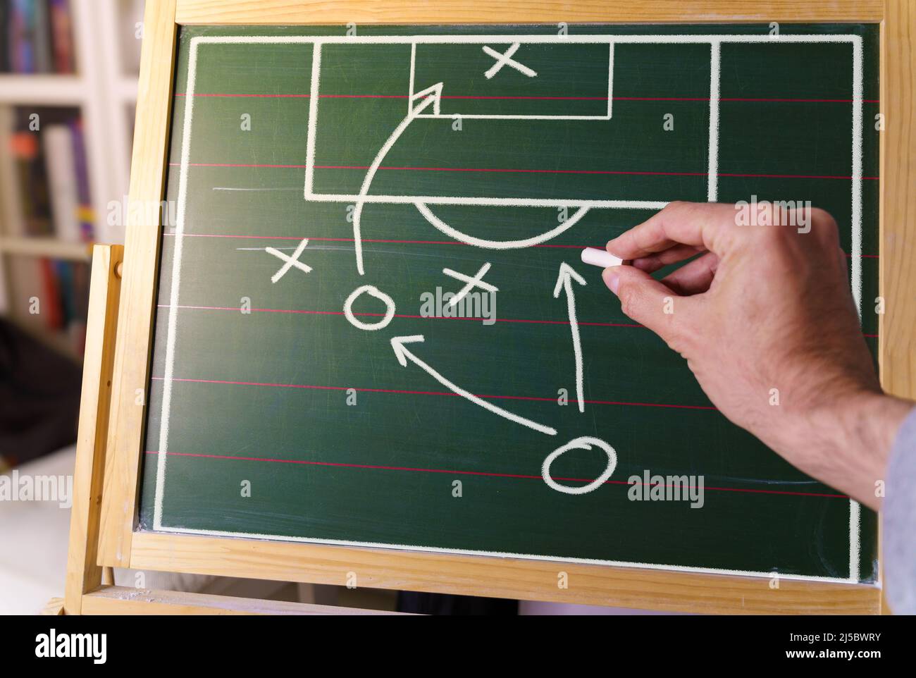 Coach with a blackboard discussing game plan with soccer team Stock ...