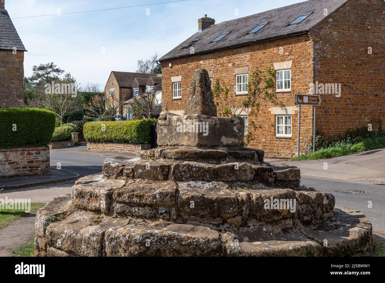 The base and shaft of the village butter cross, Brixworth ...