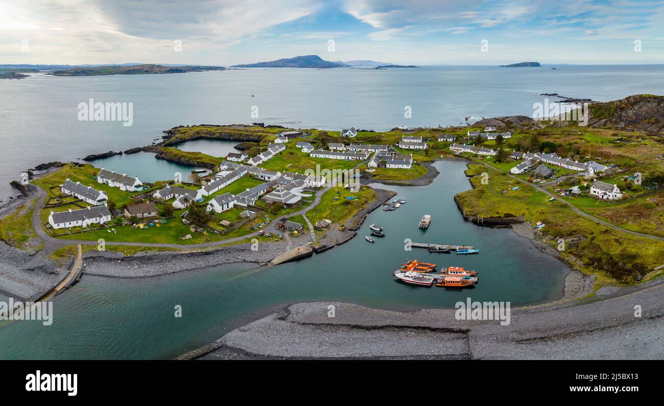 Aerial view from drone of Easdale Island one of the Slate Islands in ...