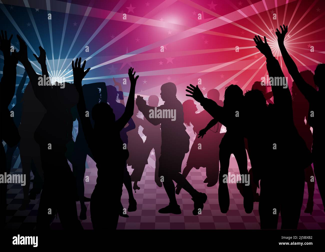 Background with Dance Floor and Silhouetted Dancing Crowd Stock Vector ...