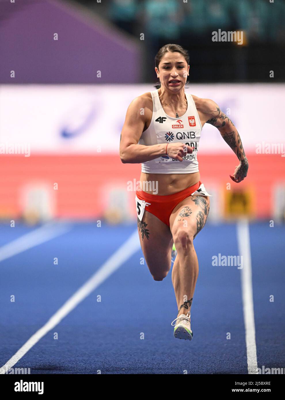 Ewa Swoboda participating in the Belgrade 2022 World Indoor Championships in the 60 meters Stock ...