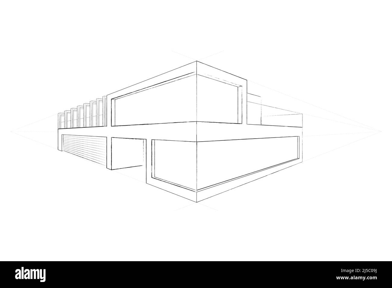 Line Drawing House Facade Modern House Sketch Stock Illustrations