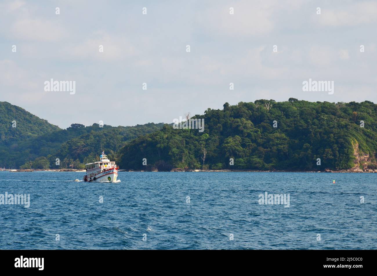 Ferry boat ship carry thai people foreign travelers and car vehicle ...