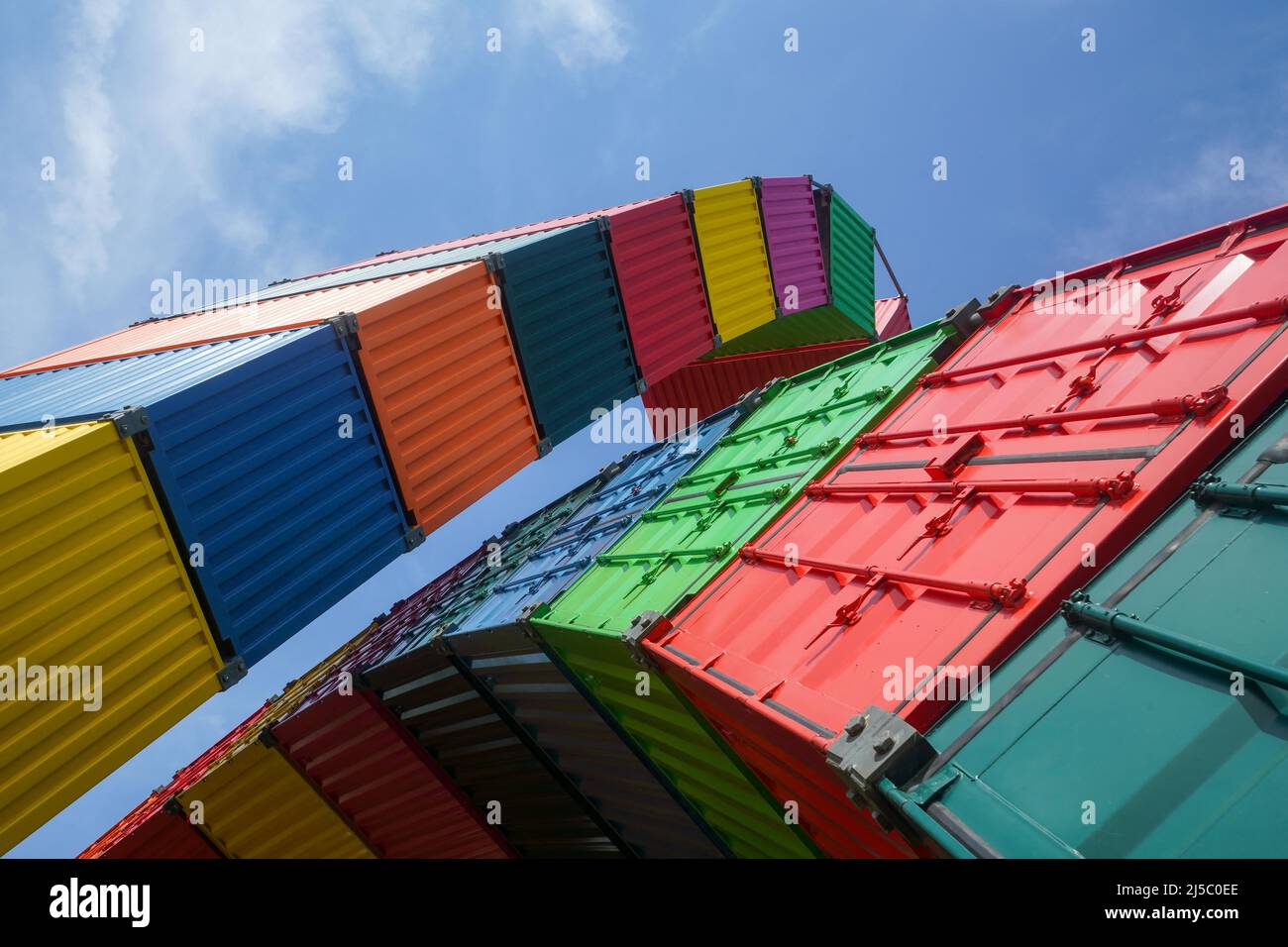 A view of Chain of containers monument by Vincent Ganivet, two arches ...