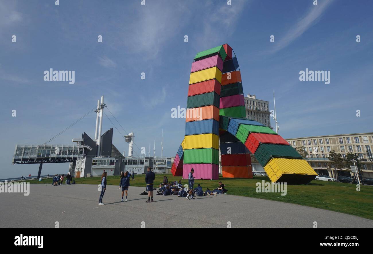 A view of Chain of containers monument by Vincent Ganivet, two arches ...