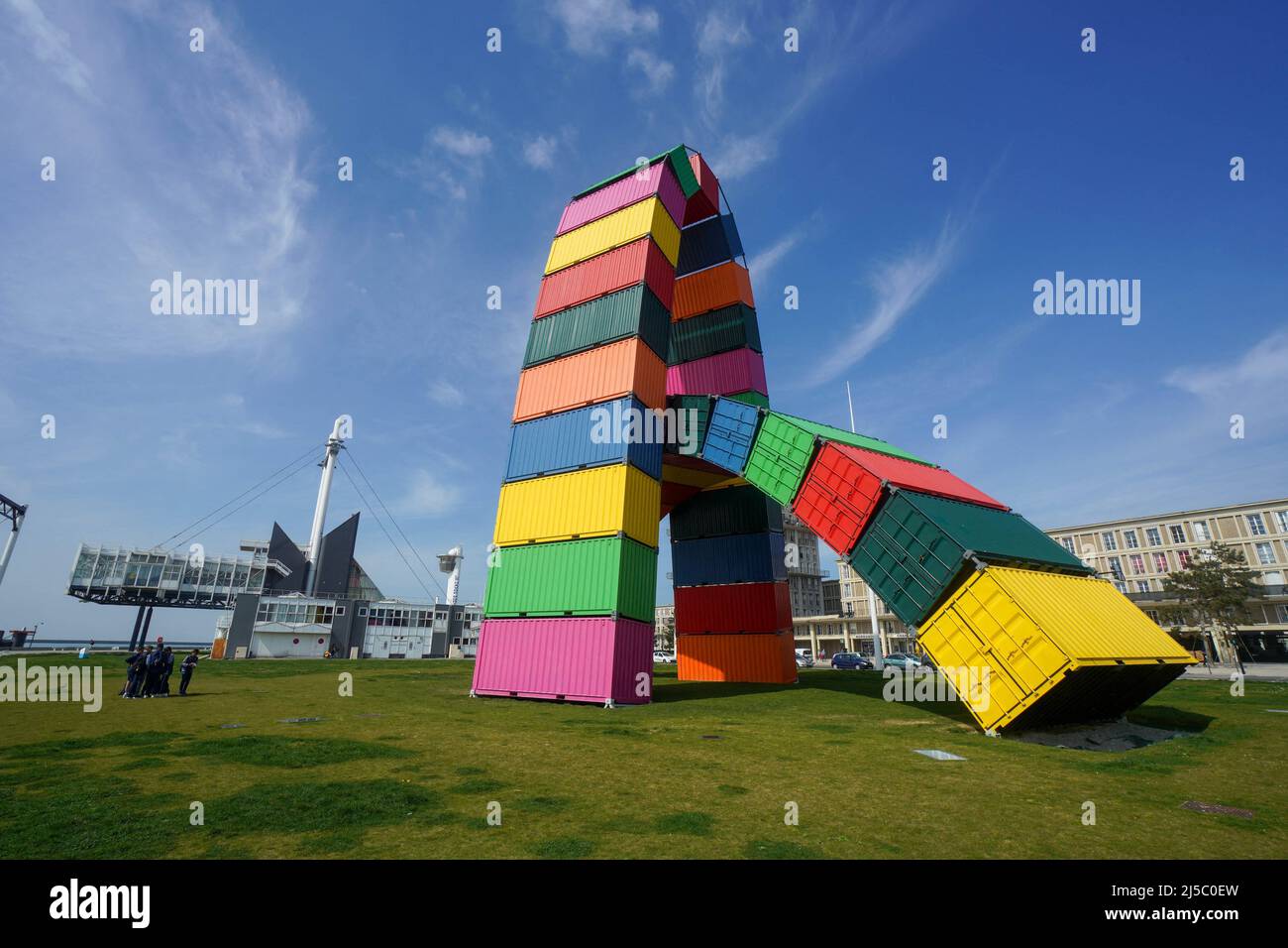 A view of Chain of containers monument by Vincent Ganivet, two arches ...