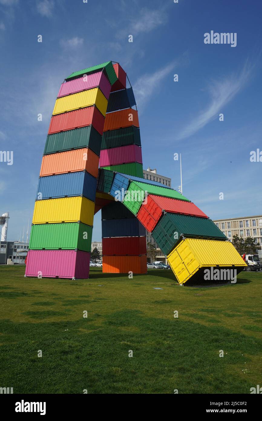 A view of Chain of containers monument by Vincent Ganivet, two arches ...