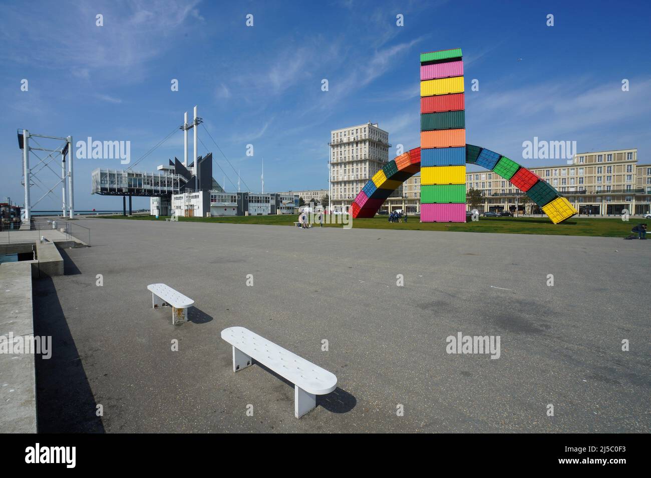 A view of Chain of containers monument by Vincent Ganivet, two arches ...