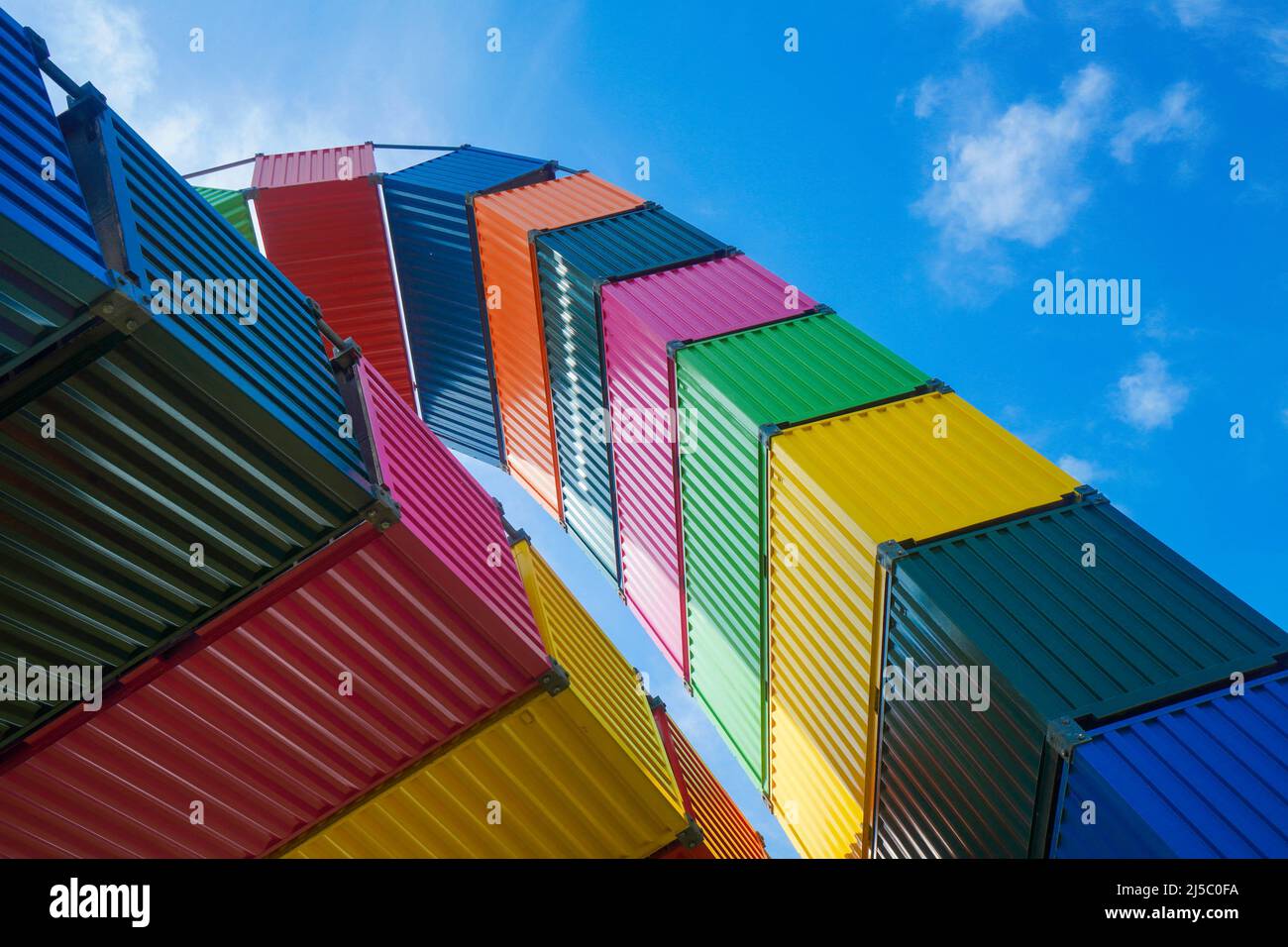 A view of Chain of containers monument by Vincent Ganivet, two arches ...