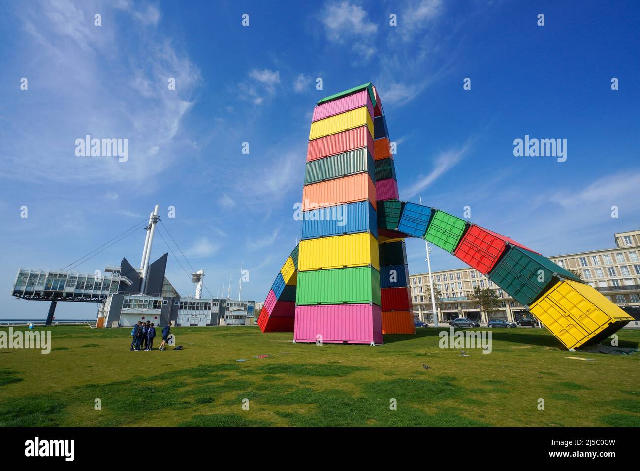 A view of Chain of containers monument by Vincent Ganivet, two arches ...