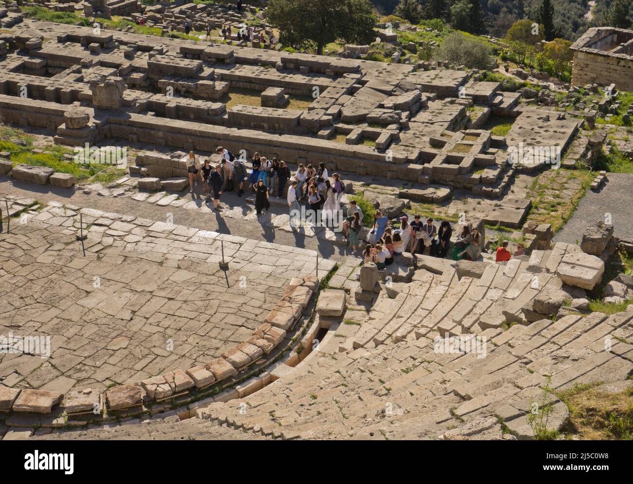 Visitors and educational tours at the ancient Delphi archaeological ...