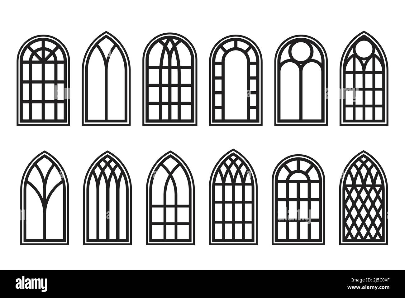 Gothic windows outline set. Silhouette of vintage stained glass church ...