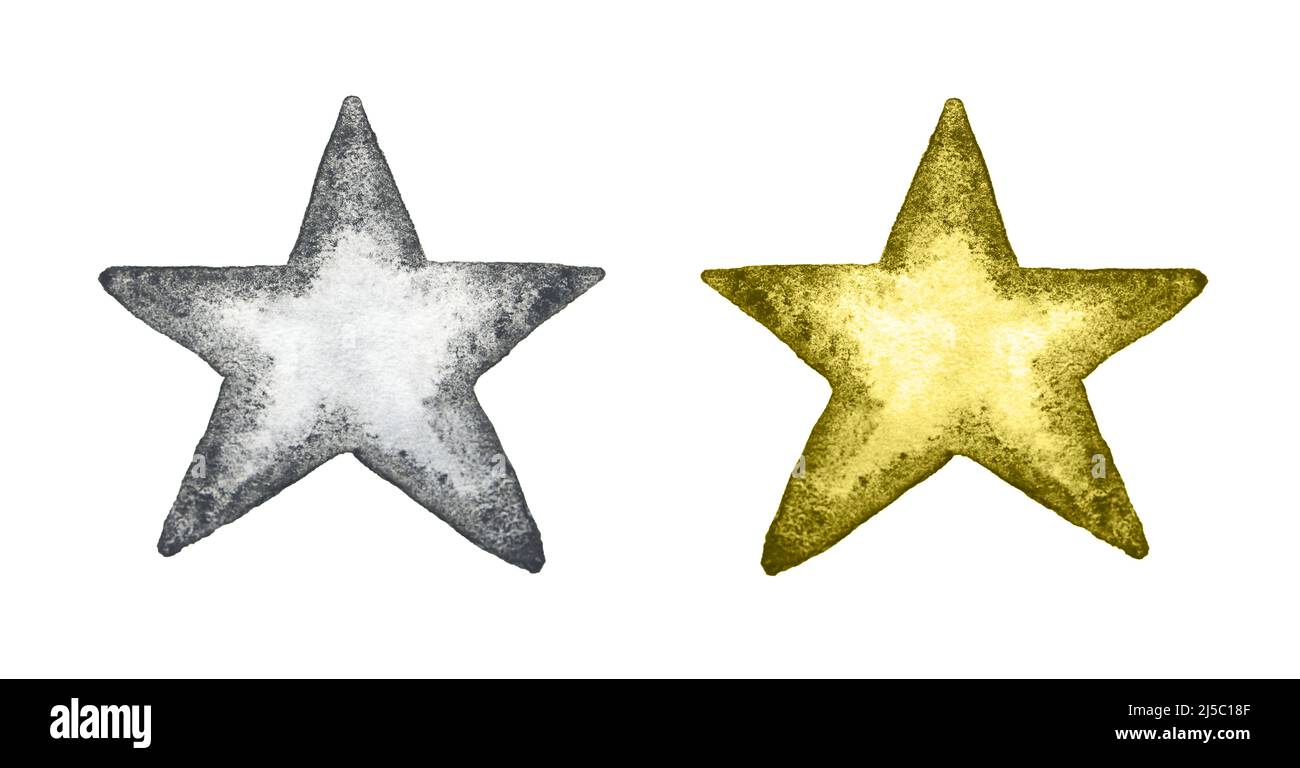 greyscale and yellow star. Watercolor hand drawing. Single isolated ...