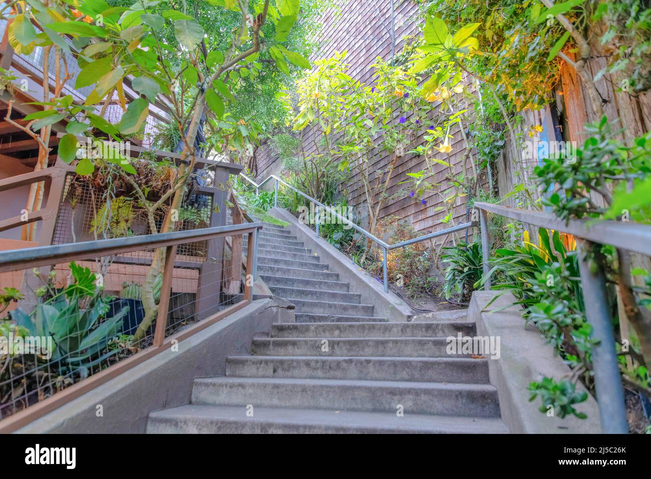 L-shaped outdoor staircase outside residential buildings in San ...