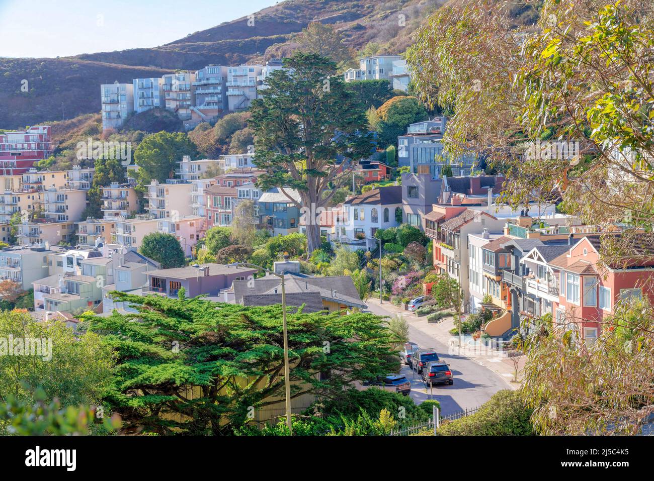 Residential area on a slope at San Francisco, California. There is a ...